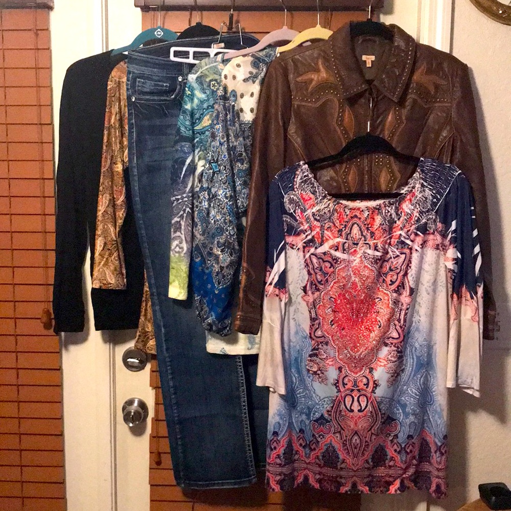Reba Leather Jacket, Tops, Sweater & Jeans Bundle - Gem